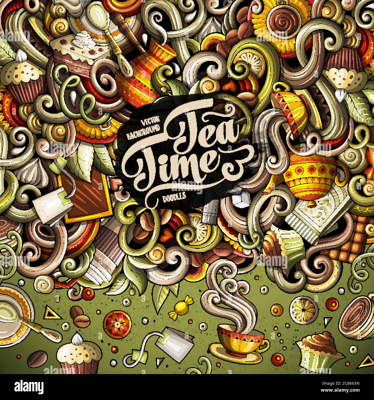 Cartoon doodles of cafe, coffee shop border Stock Vector Image & Art ...