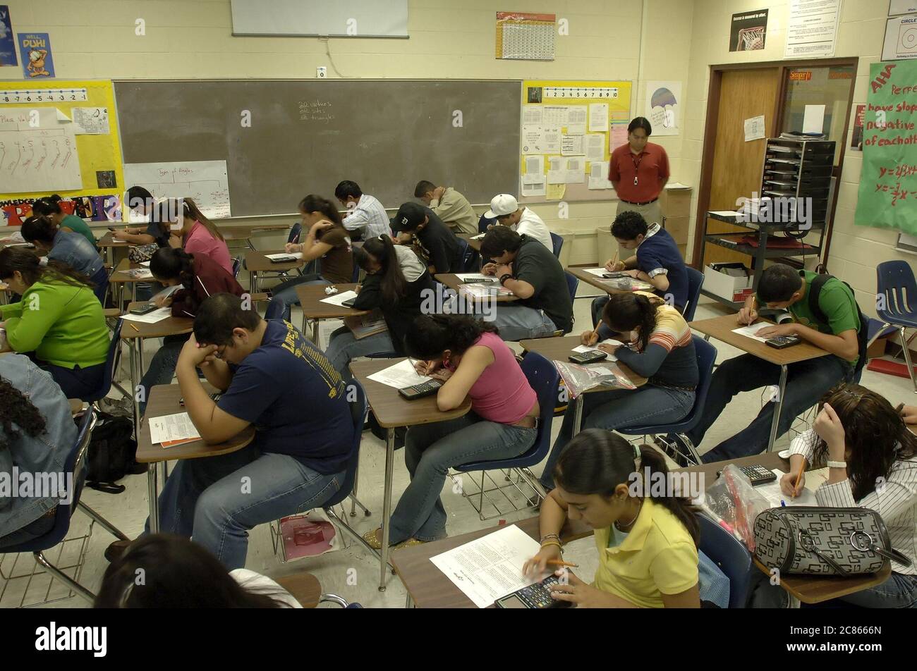 Brownsville, Texas USA, December 2, 2005: Students at Lopez High School ...