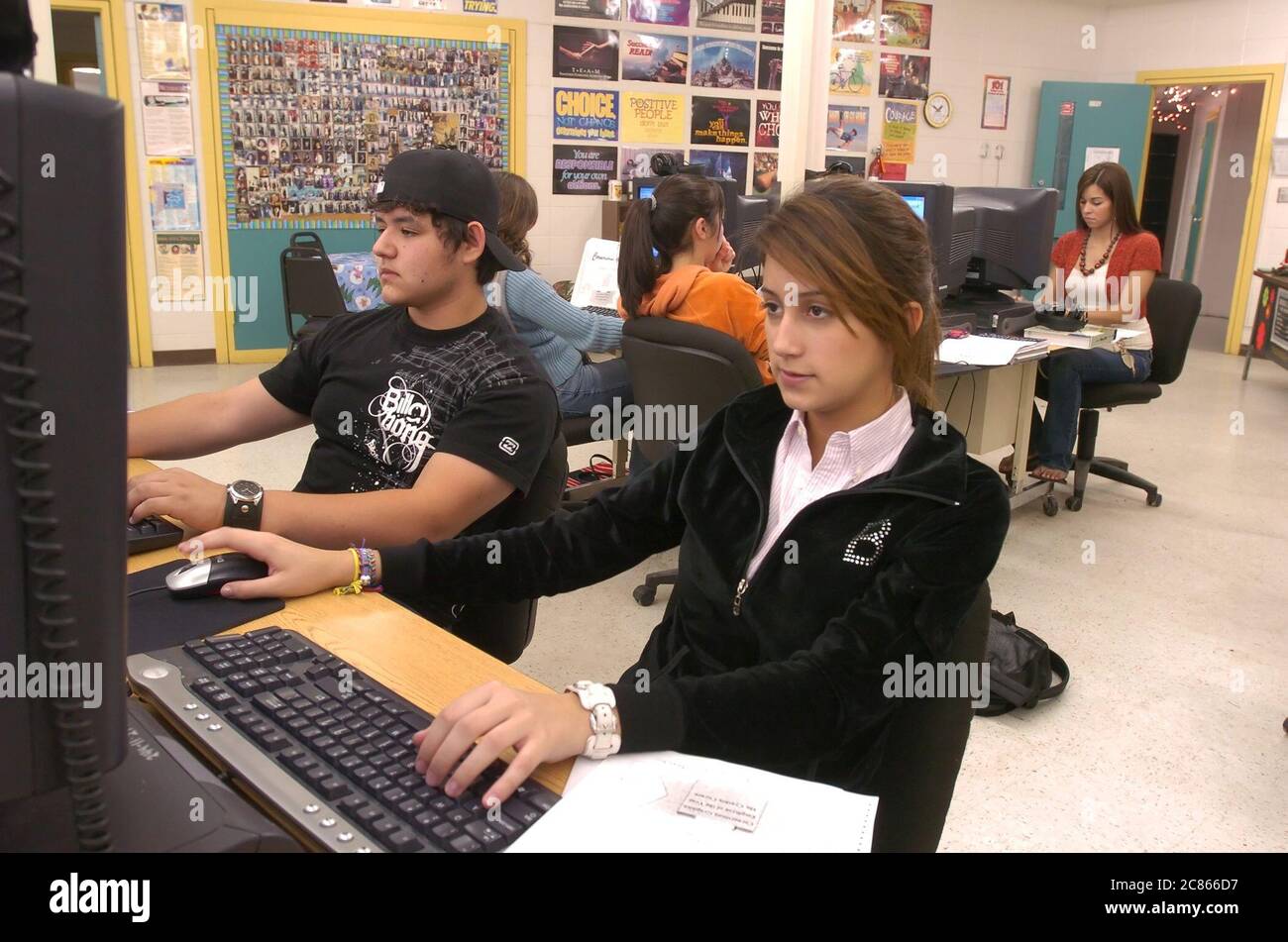 Brownsville, Texas USA, December 13, 2005: Computer lab at Hanna High ...