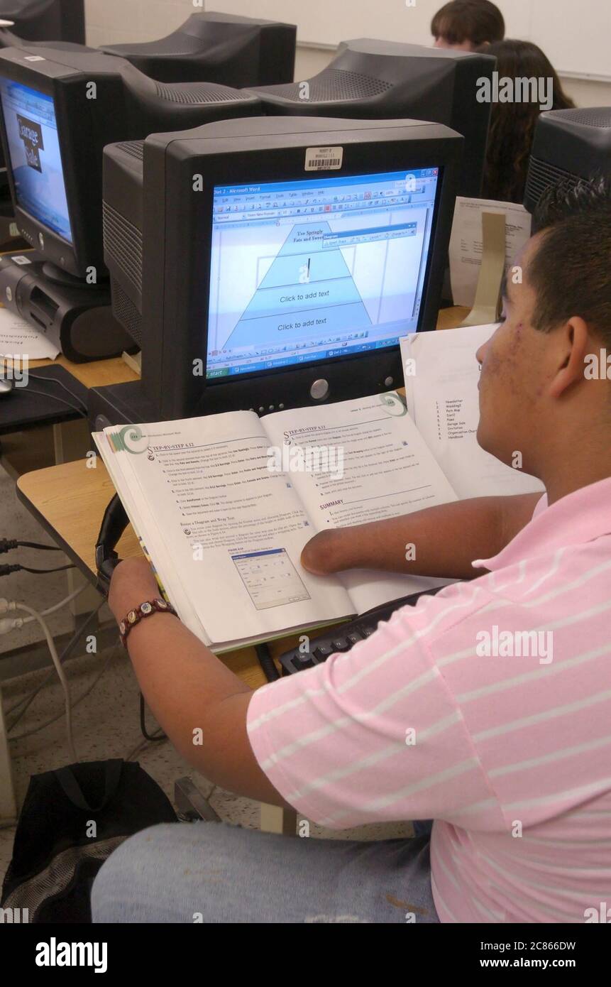 Brownsville, Texas USA, December 13, 2005: Computer lab at Hanna High ...