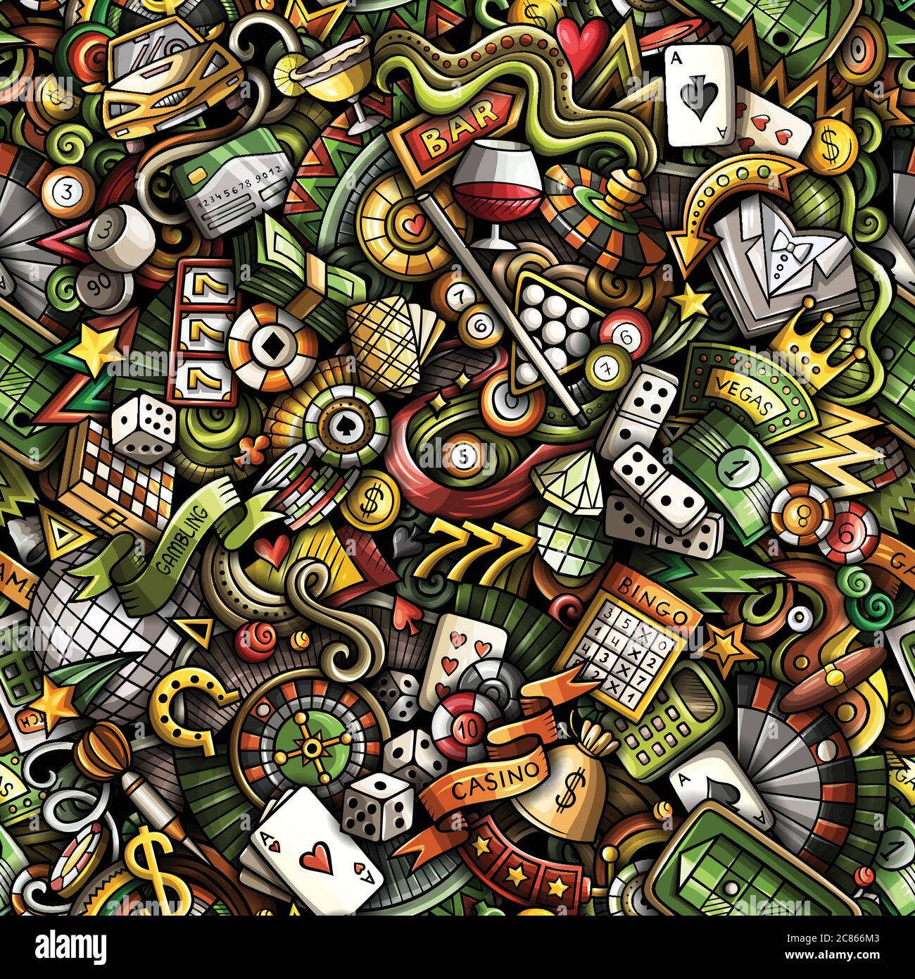 Cartoon cute doodles hand drawn Casino seamless pattern Stock Vector ...