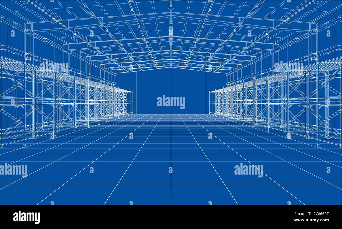 Drawing or sketch of warehouse with shelves Stock Photo - Alamy