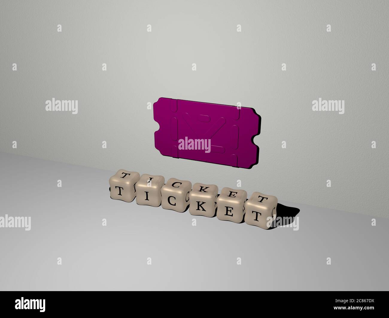 3D graphical image of ticket vertically along with text built by ...