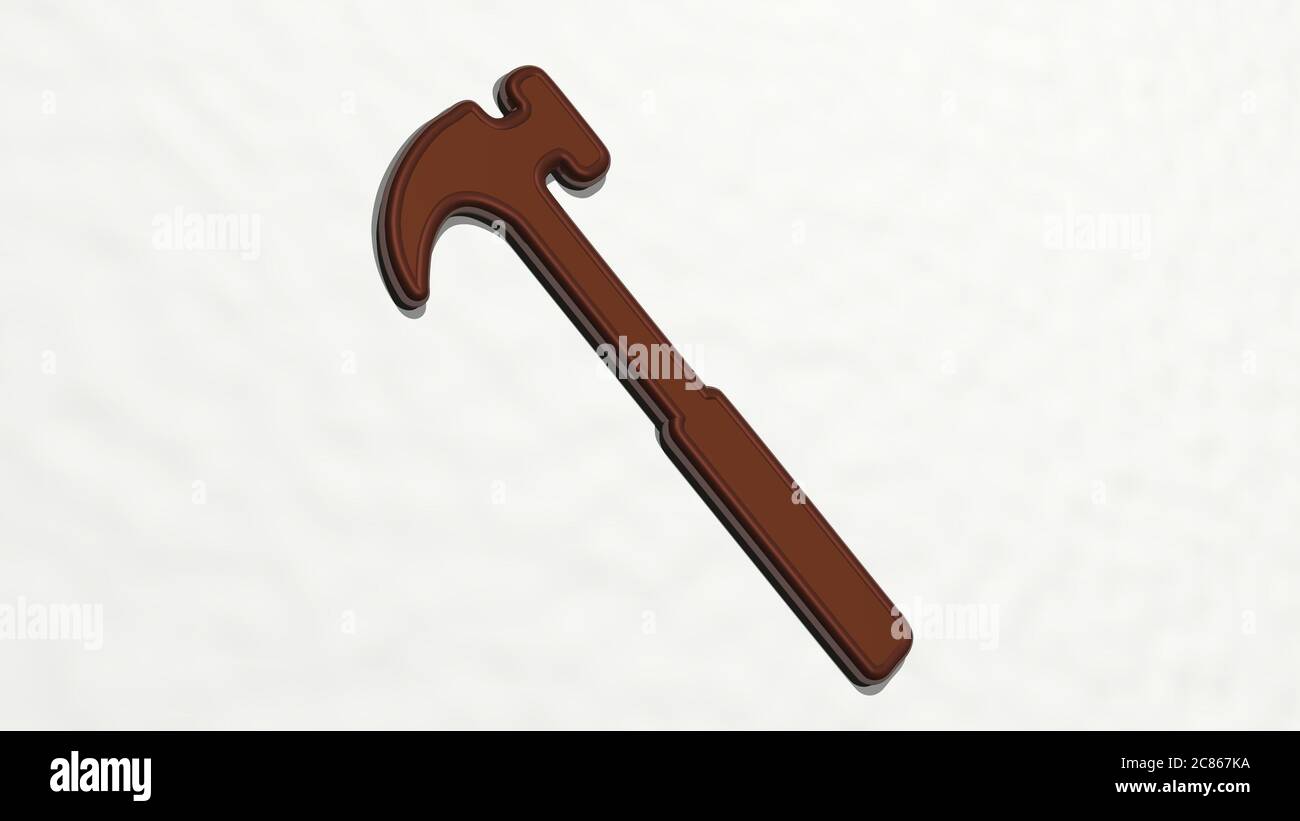 hammer from a perspective on the wall. A thick sculpture made of ...