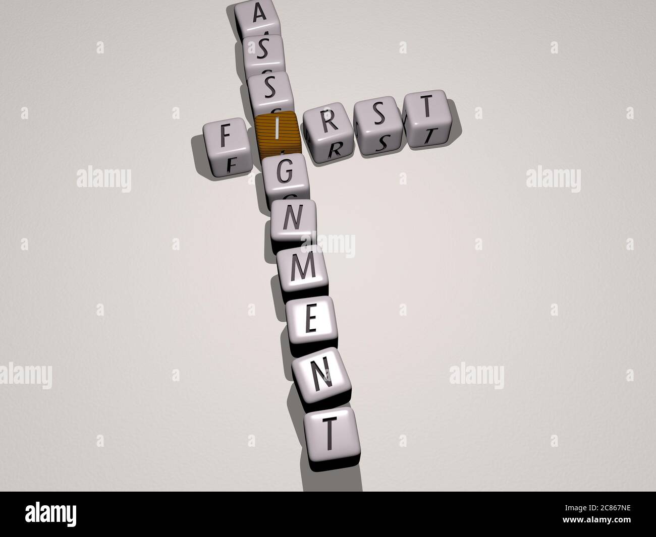 combination of FIRST ASSIGNMENT built by cubic letters from the top ...