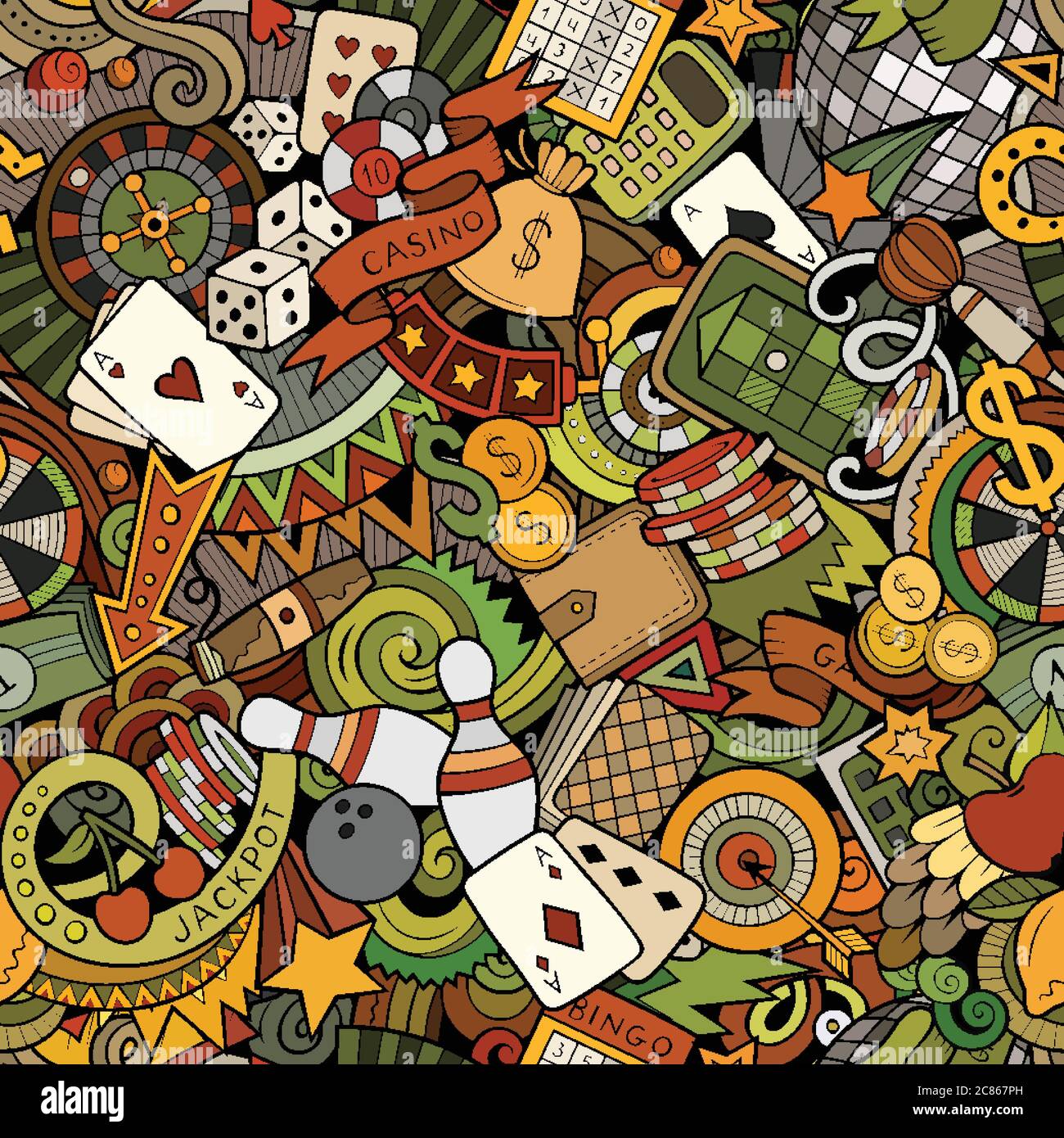 Cartoon cute doodles hand drawn Casino seamless pattern Stock Vector ...