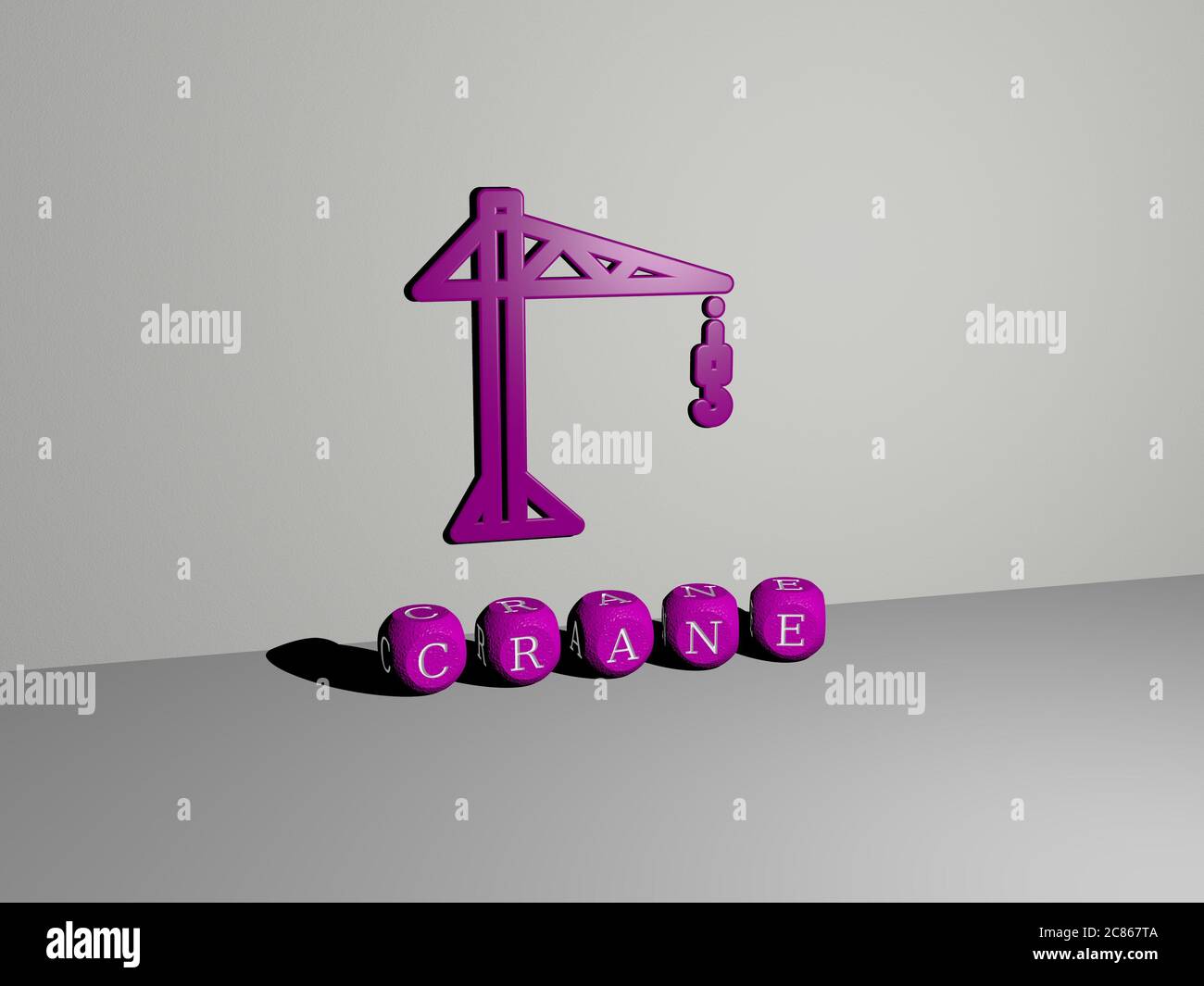 3D representation of CRANE with icon on the wall and text arranged by ...