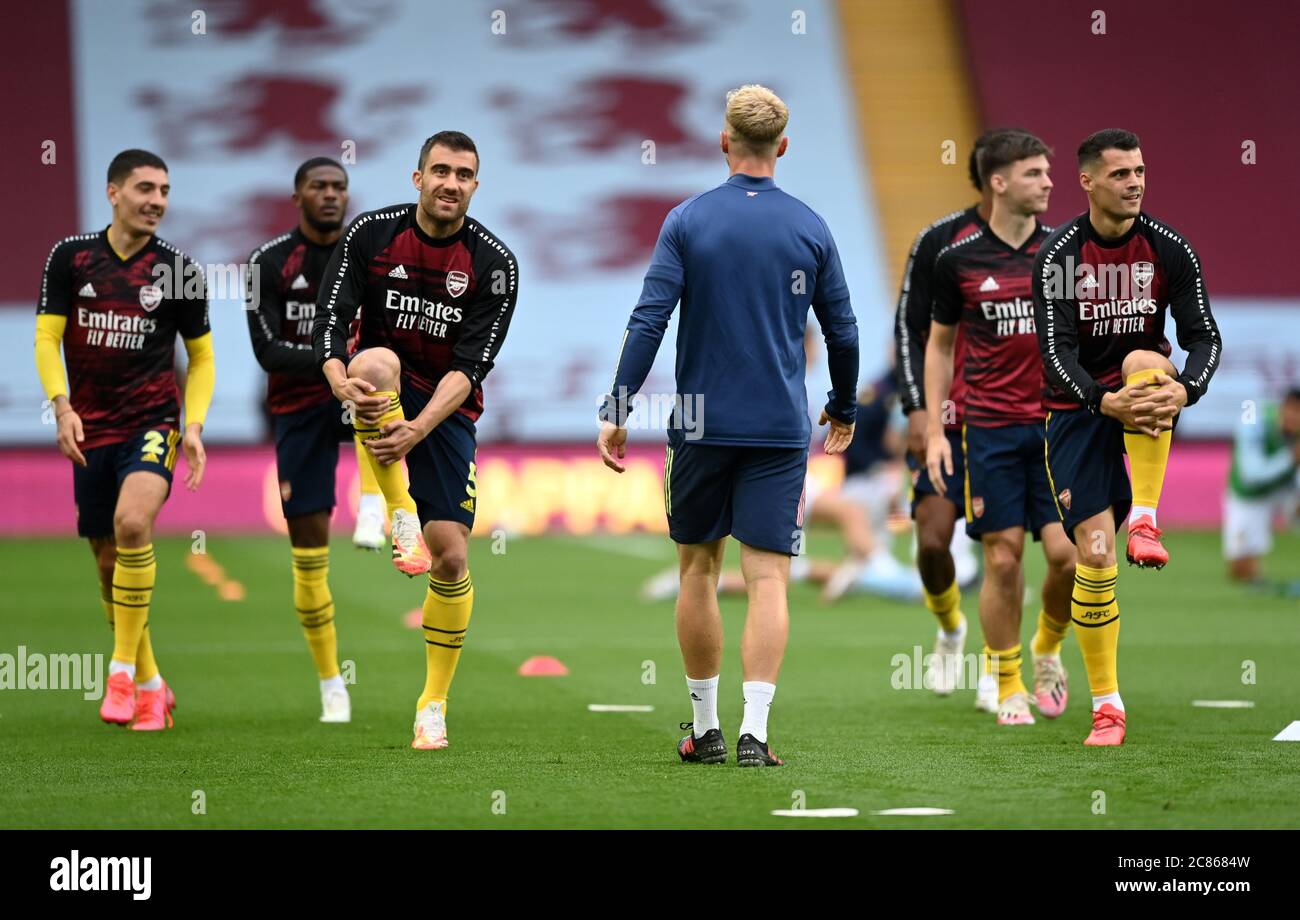 Arsenal players warm up before the Premier League match at Villa Park ...