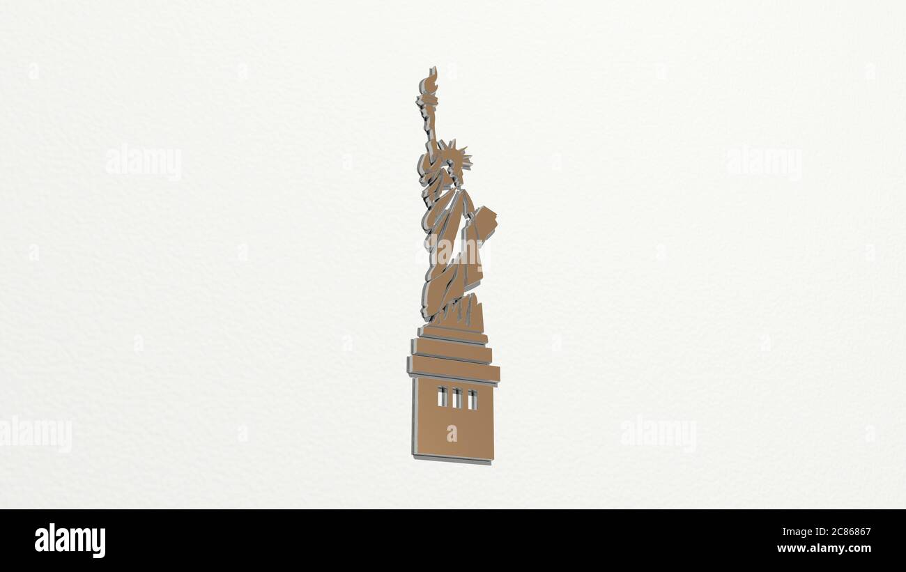 AMERICAN STATUE OF LIBERTY made by 3D illustration of a shiny metallic ...
