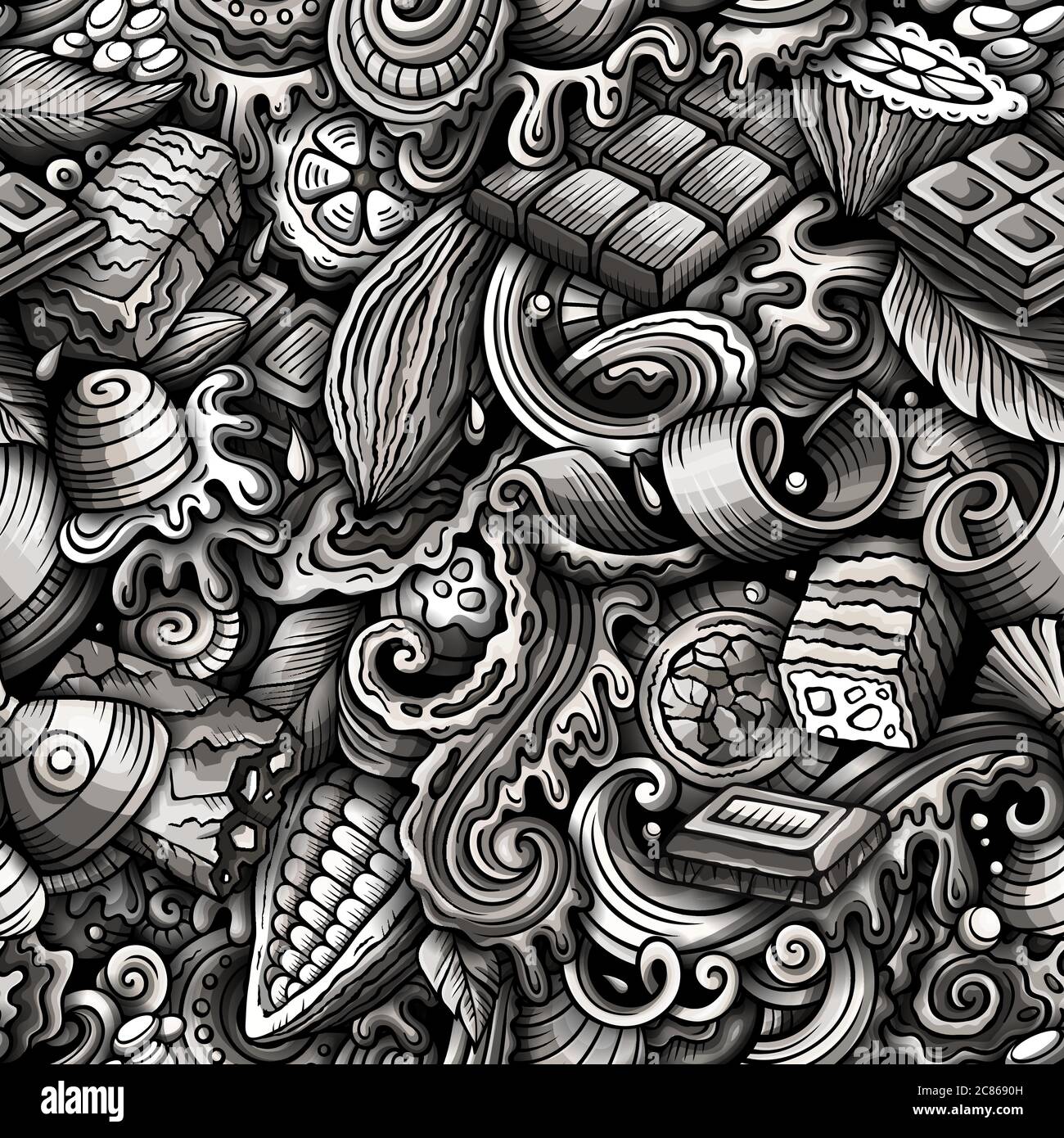 Chocolate hand drawn doodles seamless pattern. Cocoa vector ...