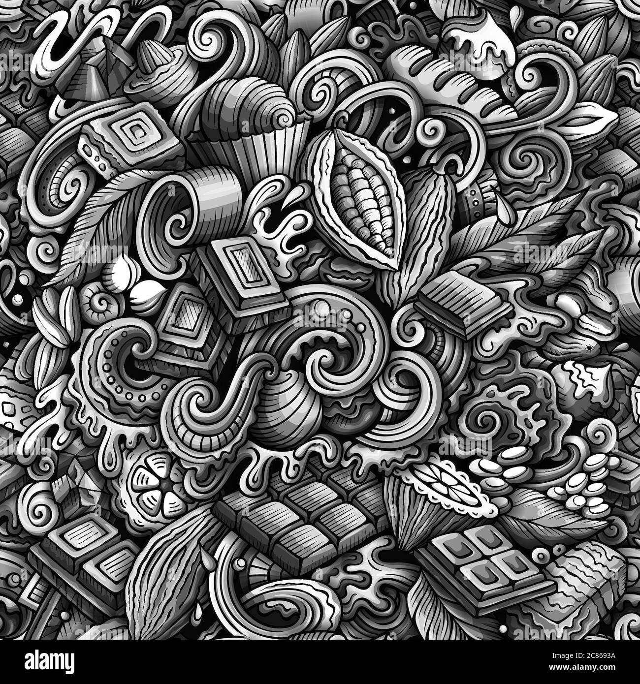Chocolate hand drawn doodles seamless pattern. Cocoa vector ...