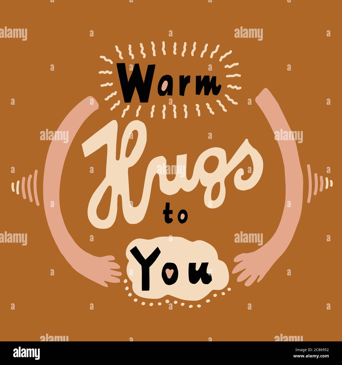 Cheerful warm virtual hugs greeting card template background. Paper cut ...