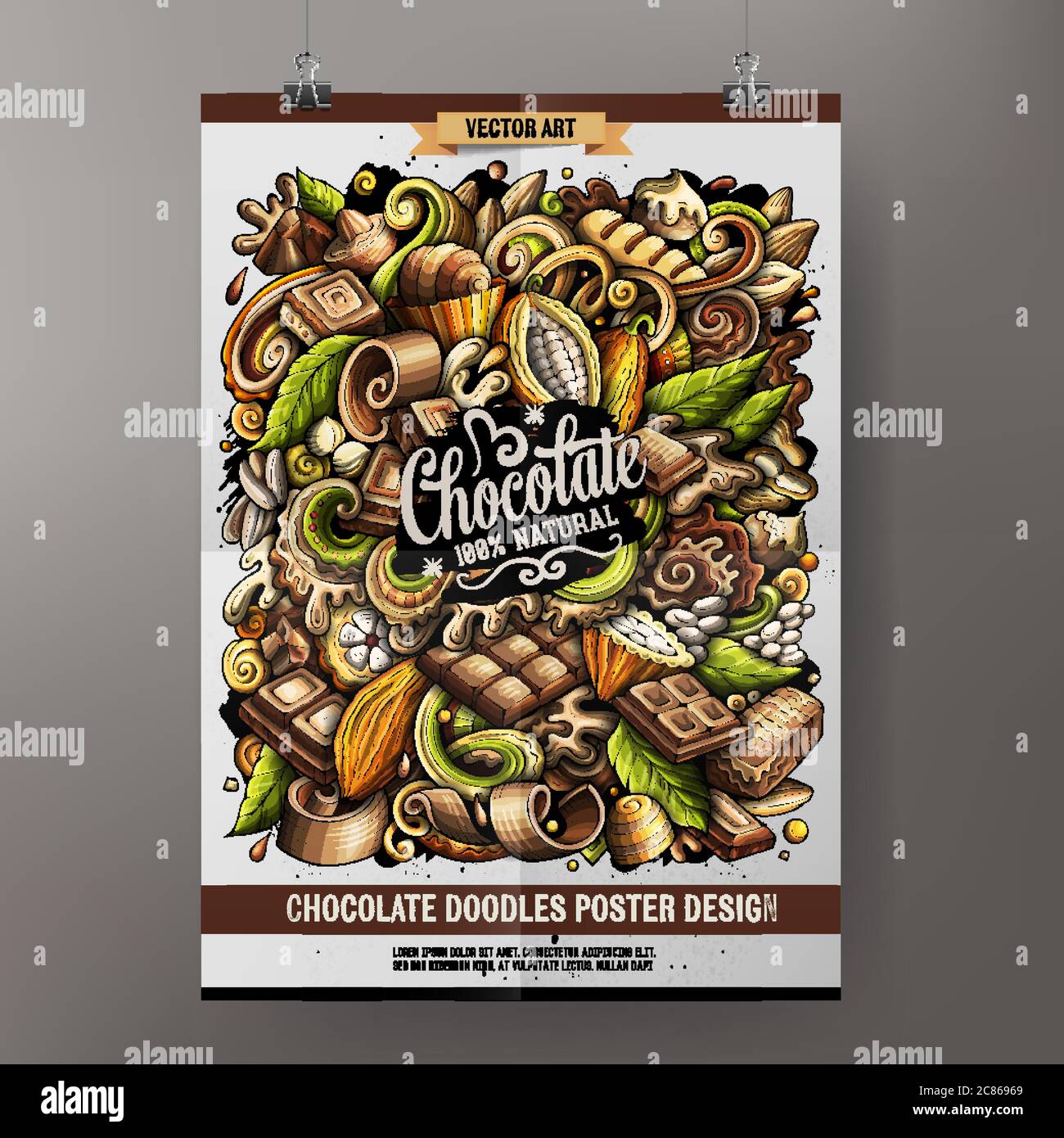 Cartoon colorful hand drawn doodles Chocolate poster Stock Vector Image ...