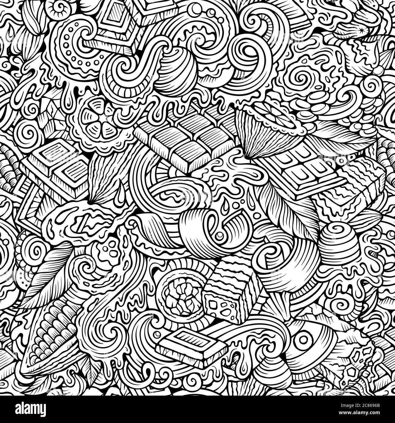 Chocolate hand drawn doodles seamless pattern. Cocoa vector ...
