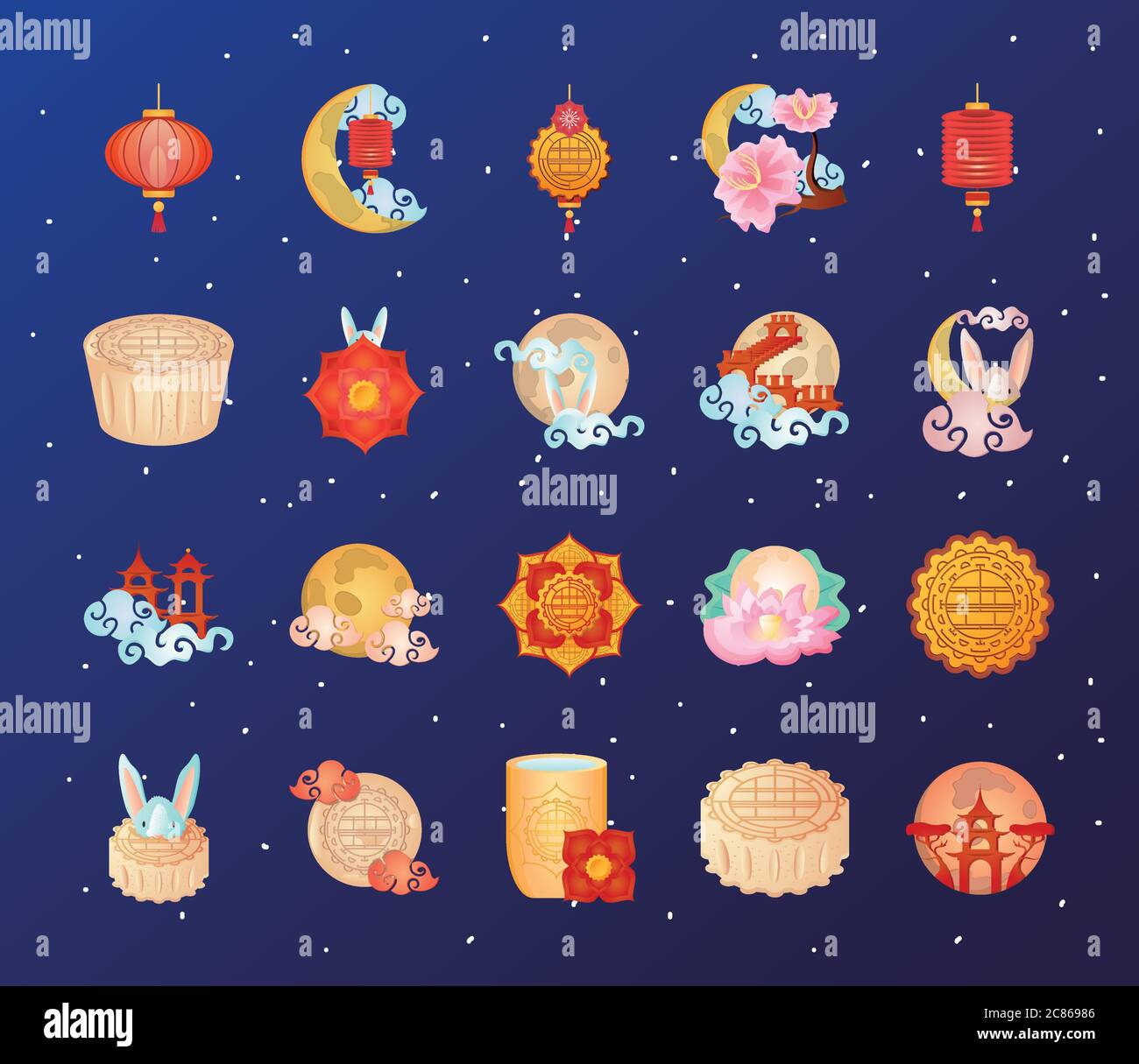 set of icons mid autumn festival or chinese moon festival vector ...