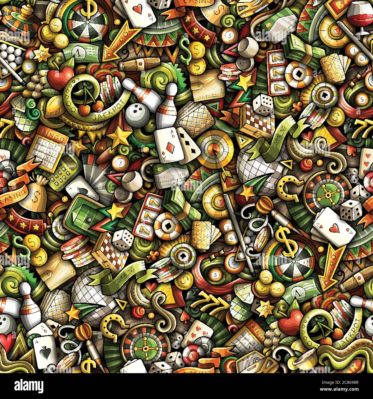 Cartoon cute doodles hand drawn Casino seamless pattern Stock Vector ...