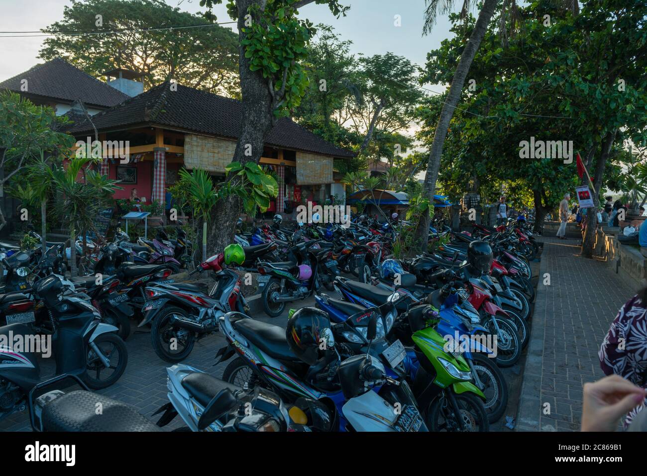 Lots of motorbikes near cafe Stock Photo - Alamy