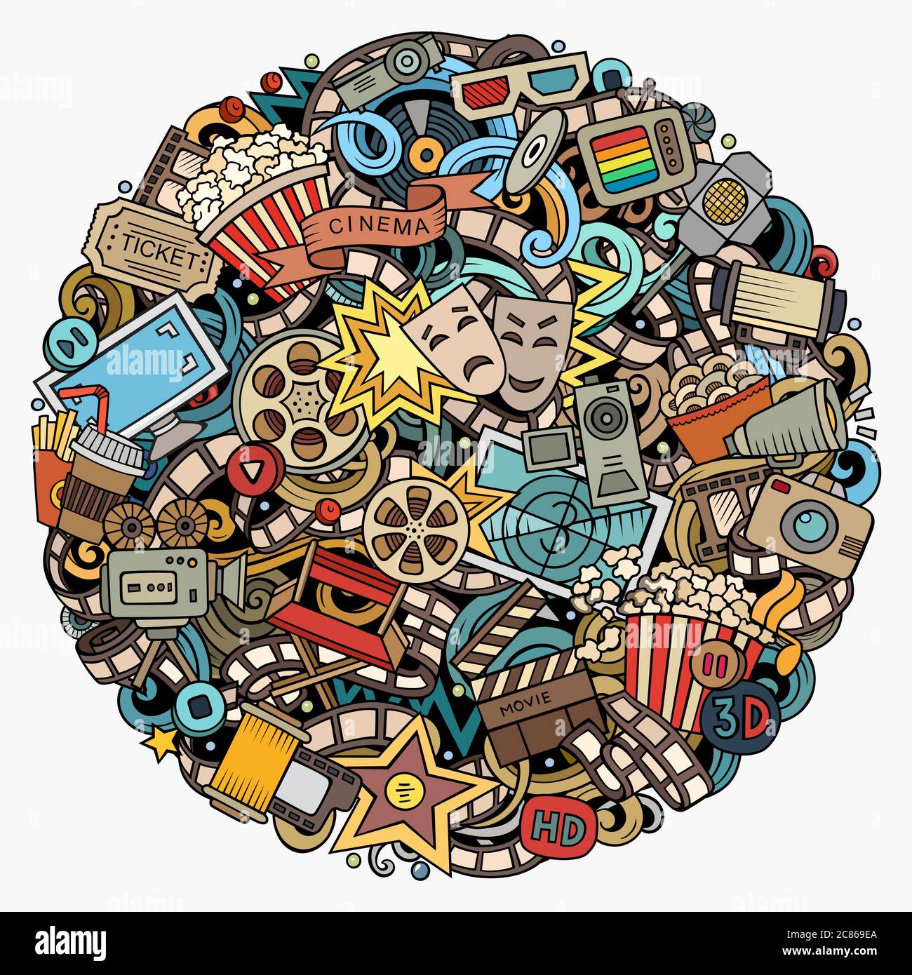 Cartoon vector doodles Cinema illustration Stock Vector Image & Art - Alamy