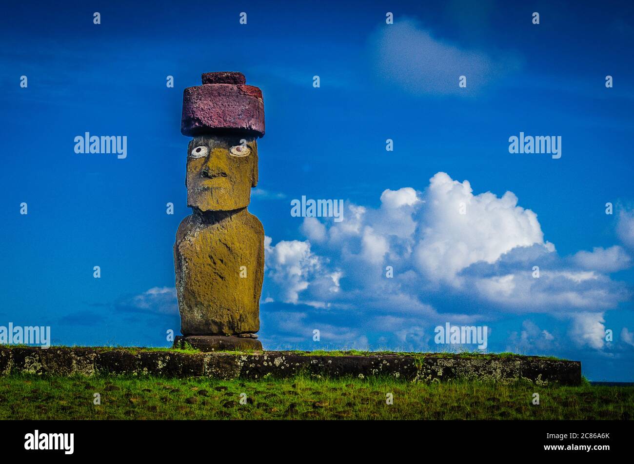 The Moai of Easter Island, Chile. All the moai here face sunset during ...
