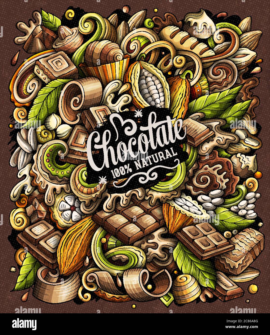 Chocolate hand drawn vector doodles illustration. Choco poster design ...