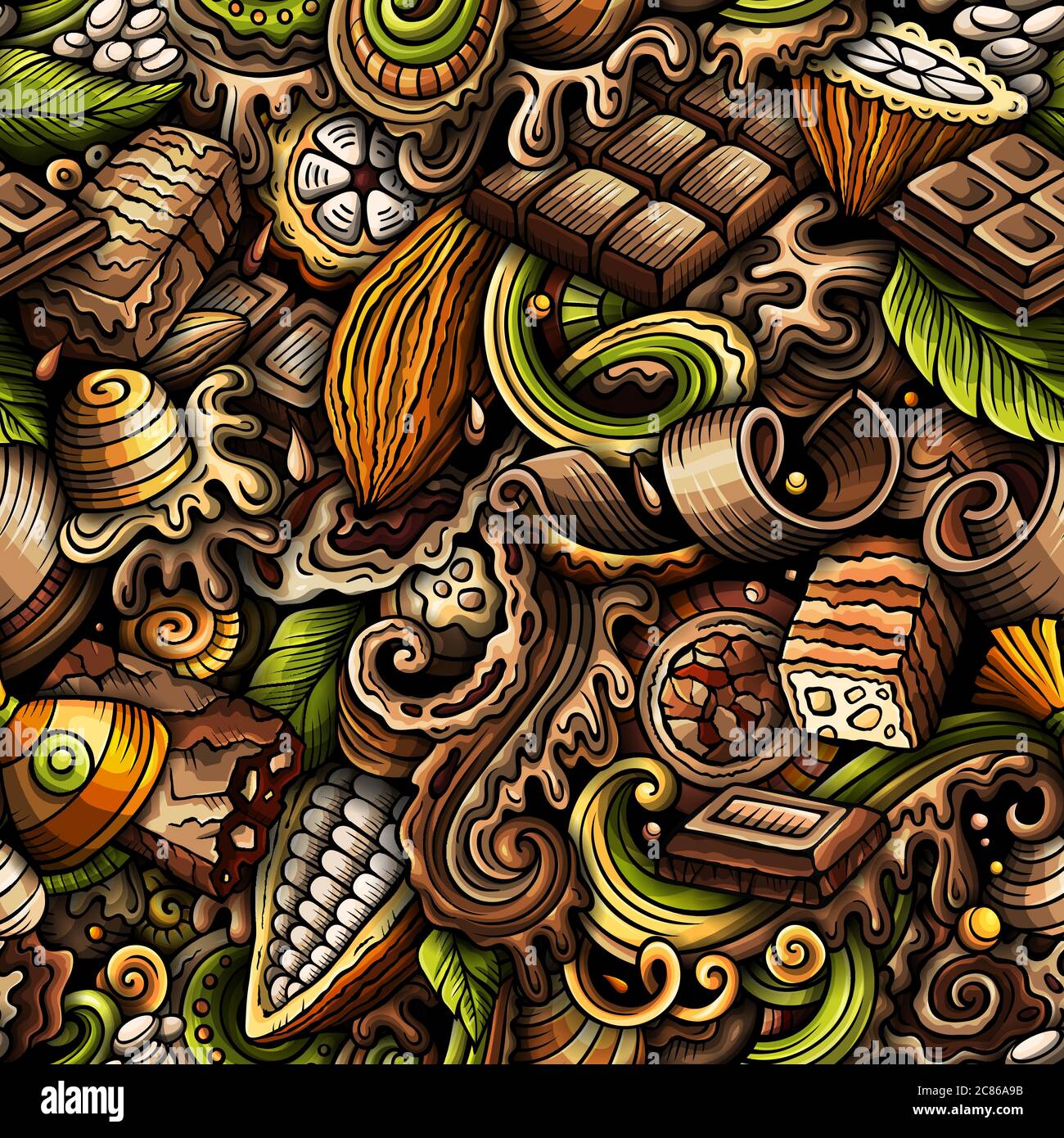 Chocolate hand drawn doodles seamless pattern. Cocoa vector ...