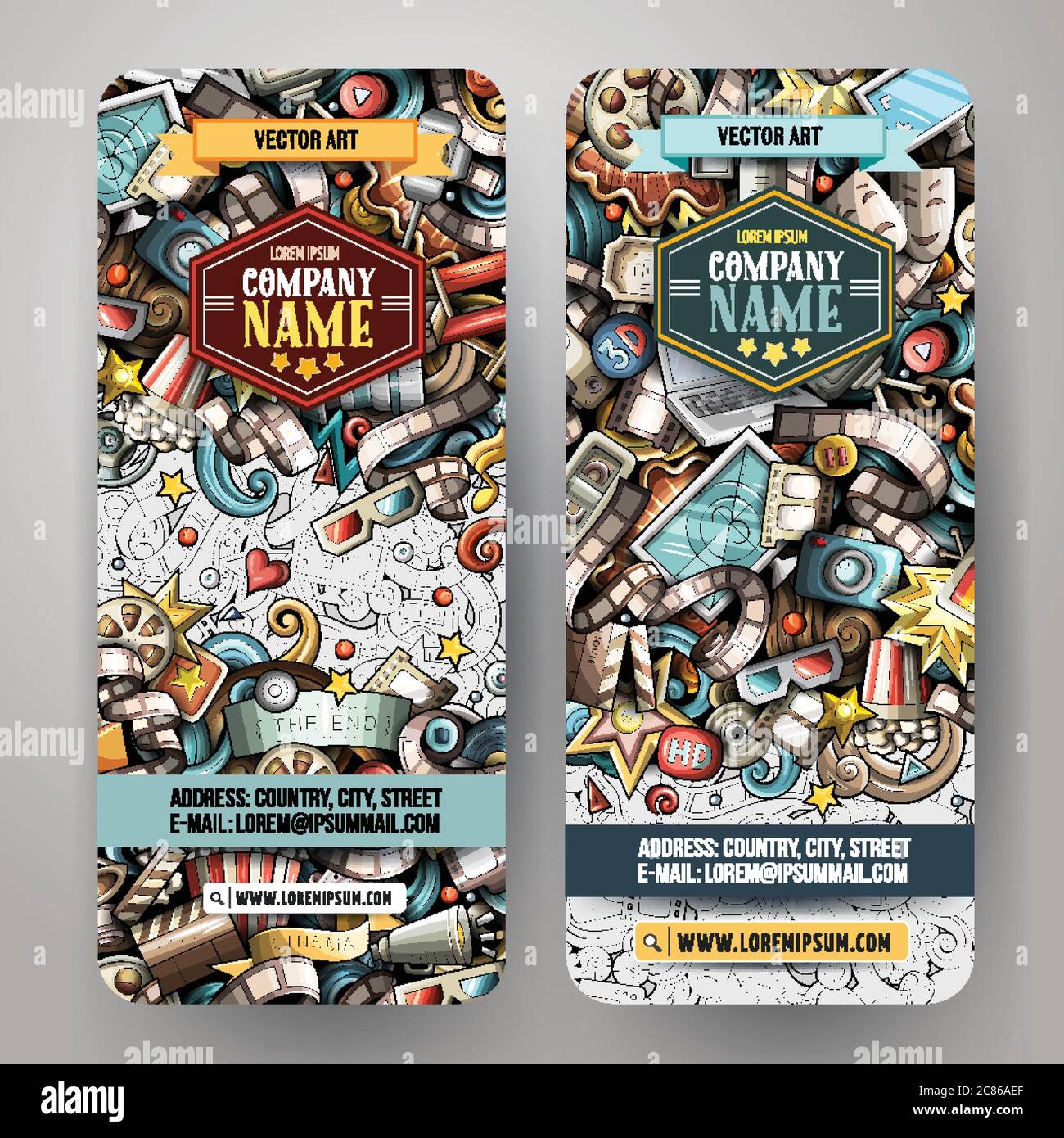 Cartoon vector doodles Cinema vertical banners Stock Vector Image & Art ...
