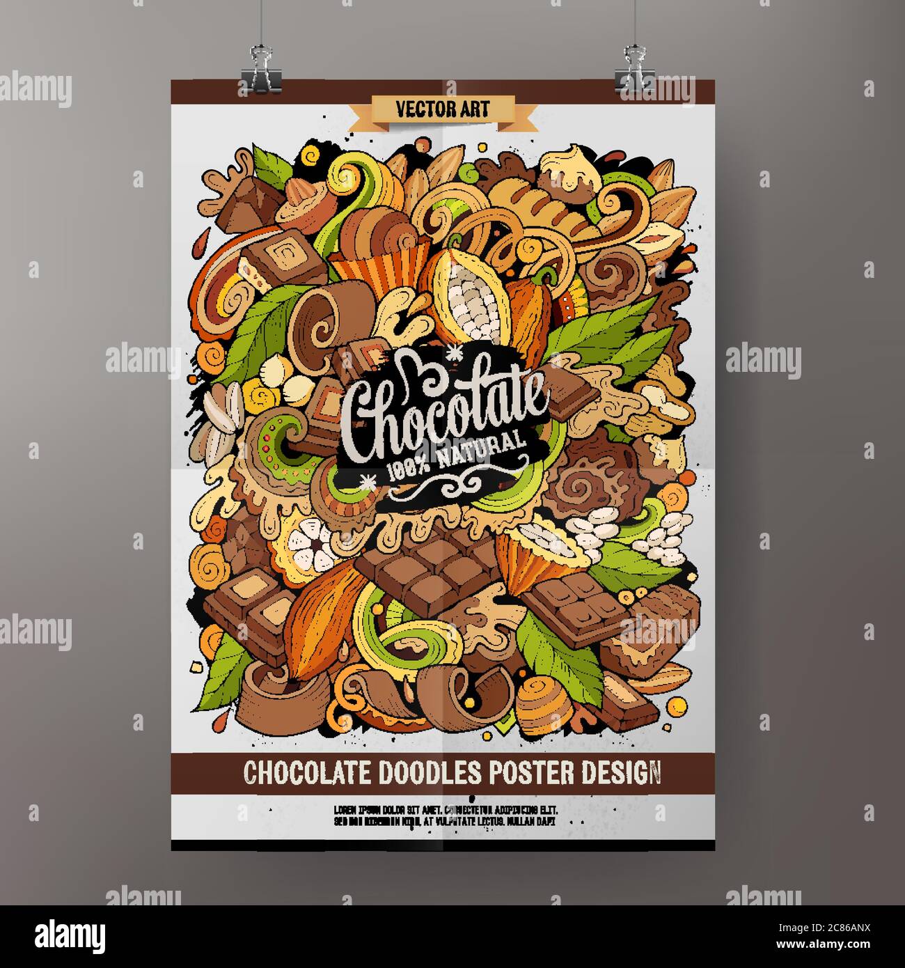 Cartoon colorful hand drawn doodles Chocolate poster Stock Vector Image ...