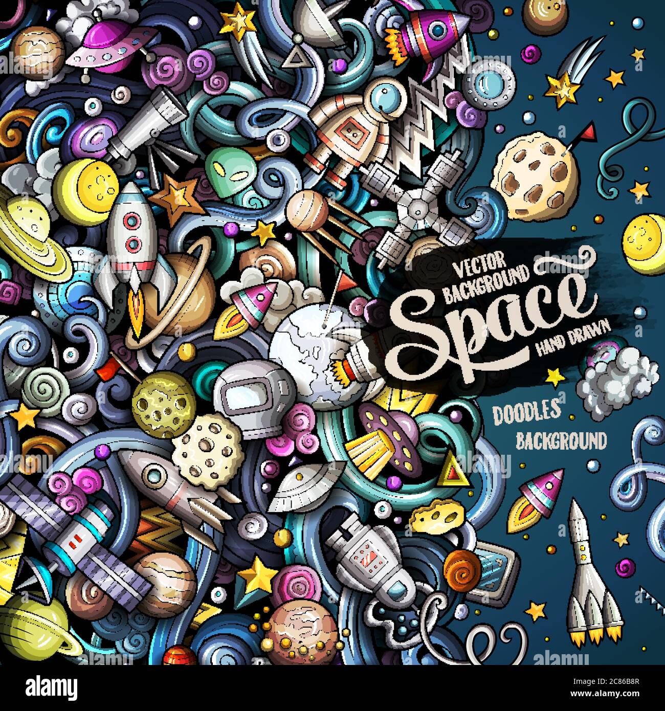 Cartoon cute doodles Space frame card Stock Vector Image & Art - Alamy