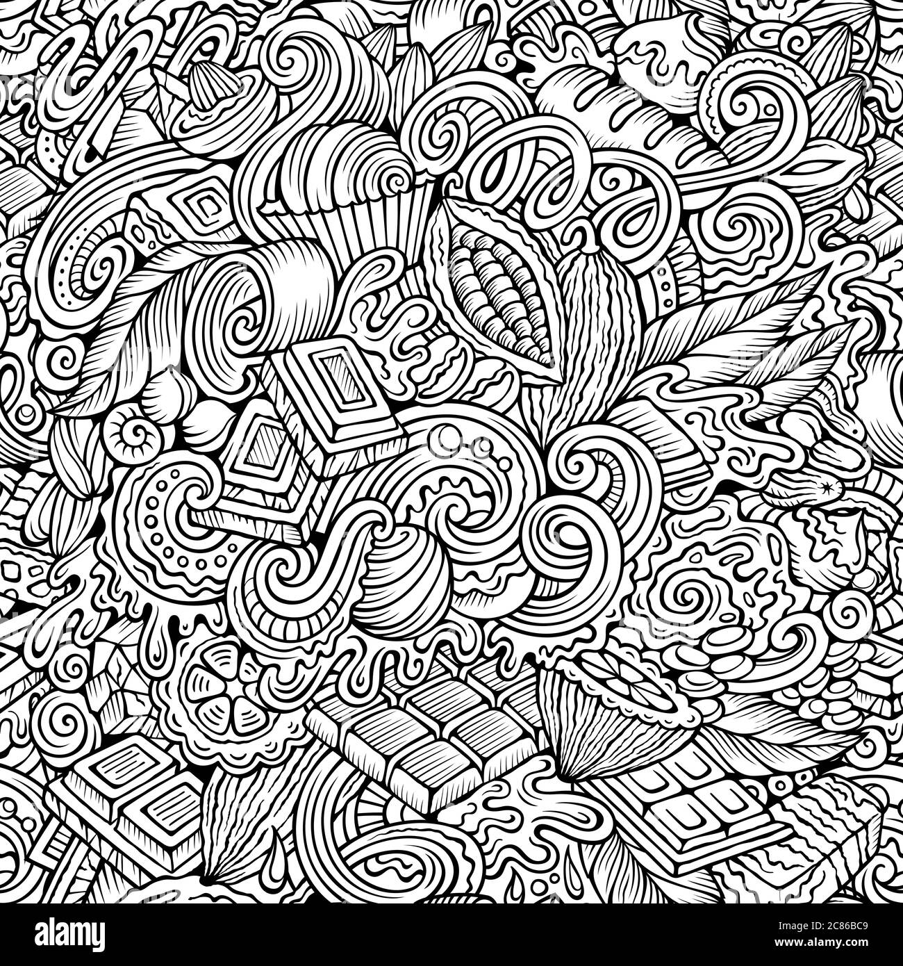 Chocolate hand drawn doodles seamless pattern. Cocoa vector ...