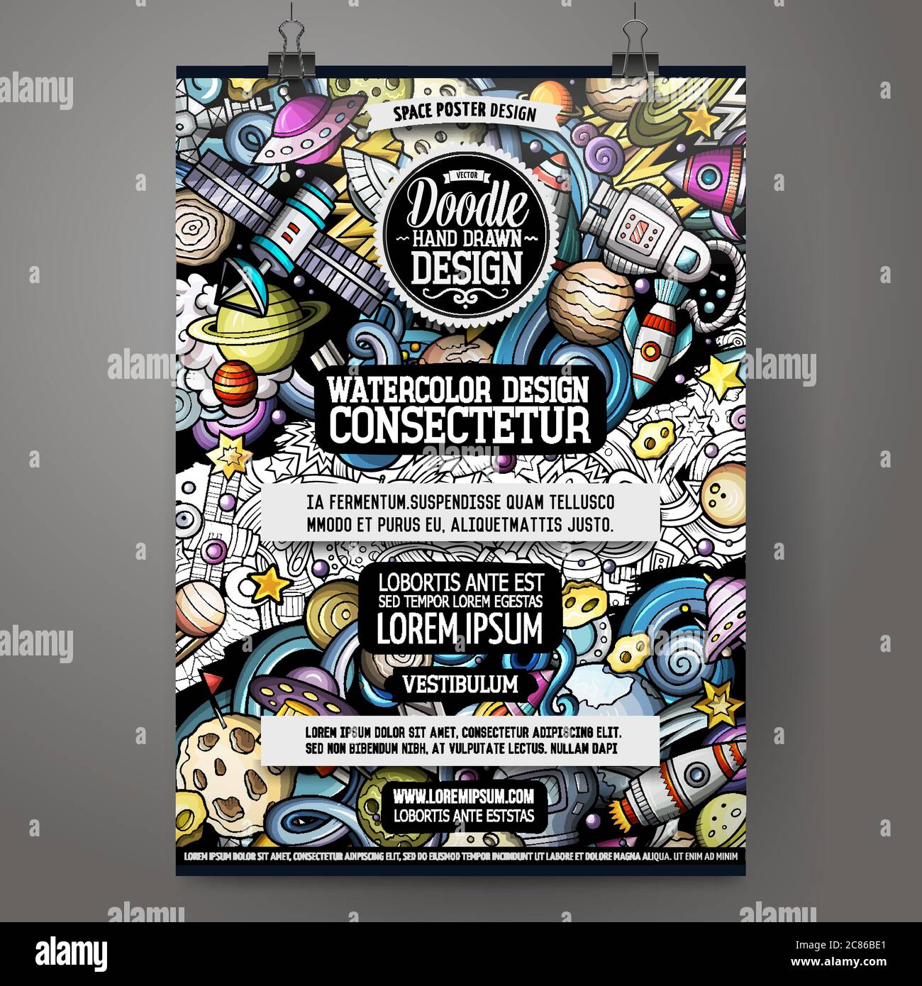 Cartoon hand drawn doodles Space poster design Stock Vector Image & Art ...