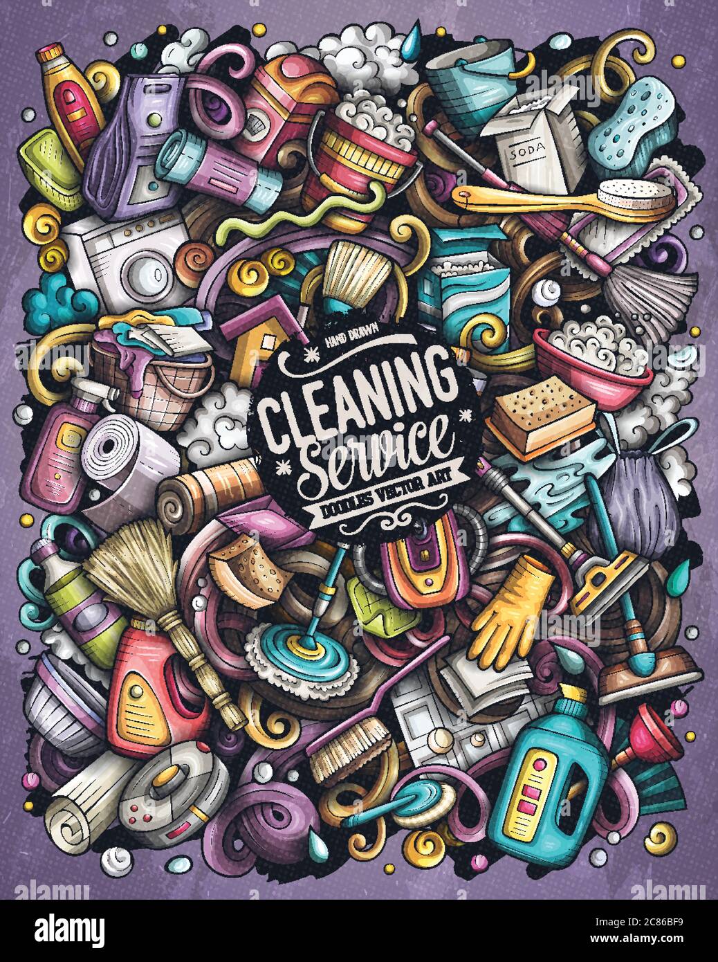 Cleaning hand drawn vector doodles funny illustration Stock Vector ...