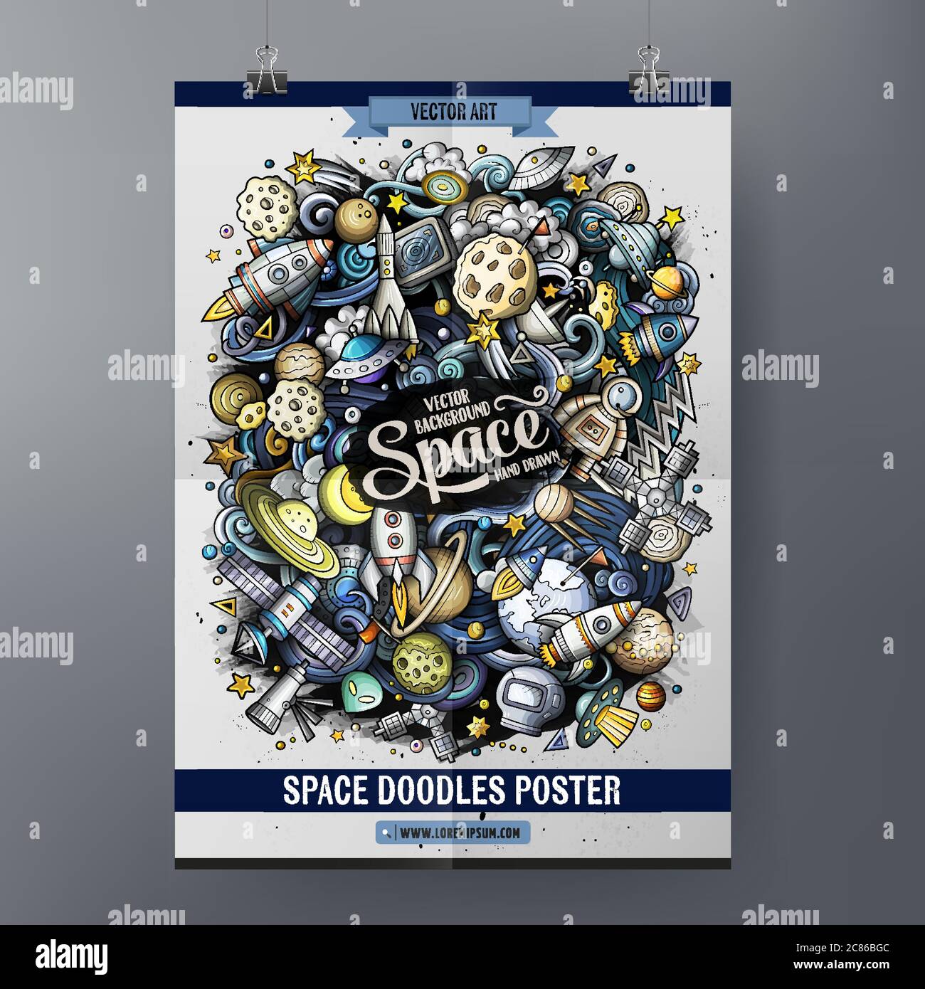 Cartoon colorful hand drawn doodles Space poster Stock Vector Image ...