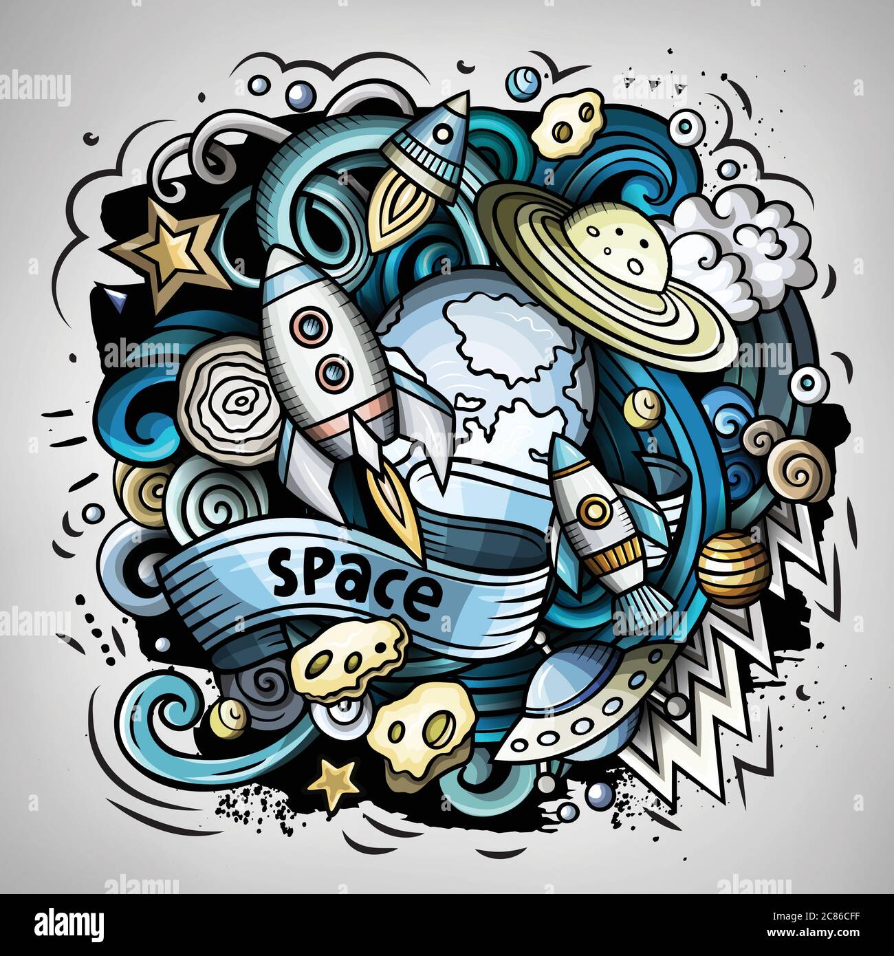 Cartoon vector doodles Space illustration Stock Vector Image & Art - Alamy