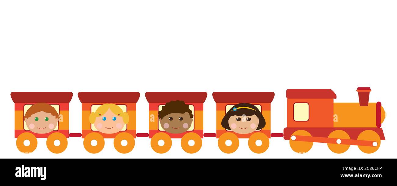 Happy kids on train. Isolated on white background Stock Photo - Alamy