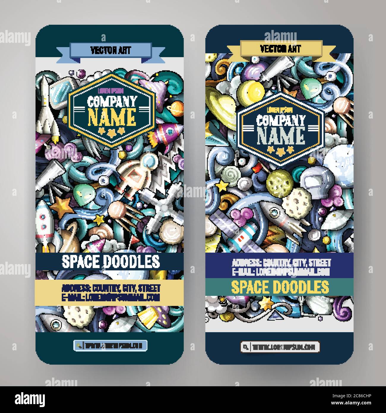 Cartoon cute doodles hand drawn space banners Stock Vector Image & Art ...