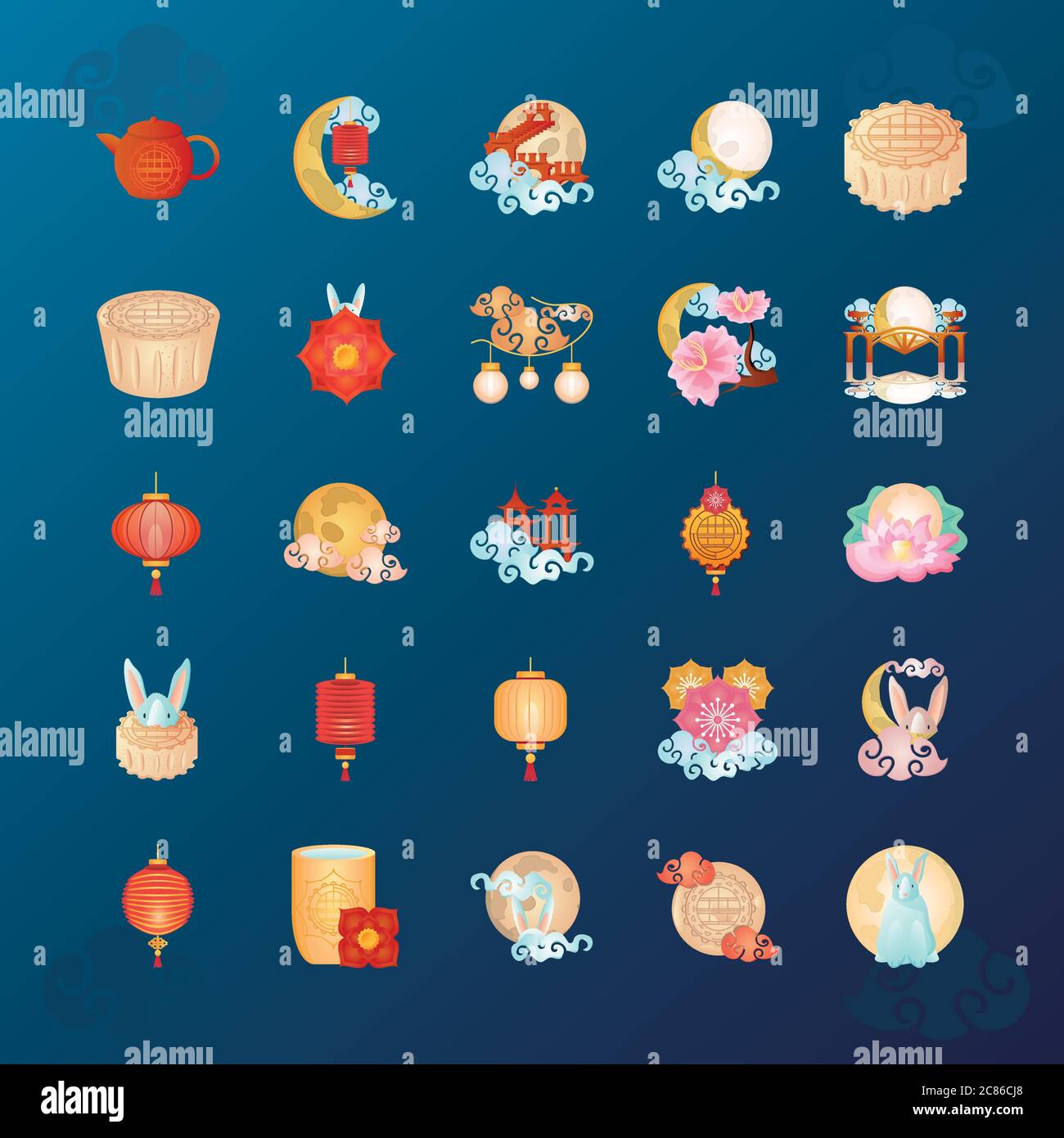 set of icons mid autumn festival or chinese moon festival vector ...