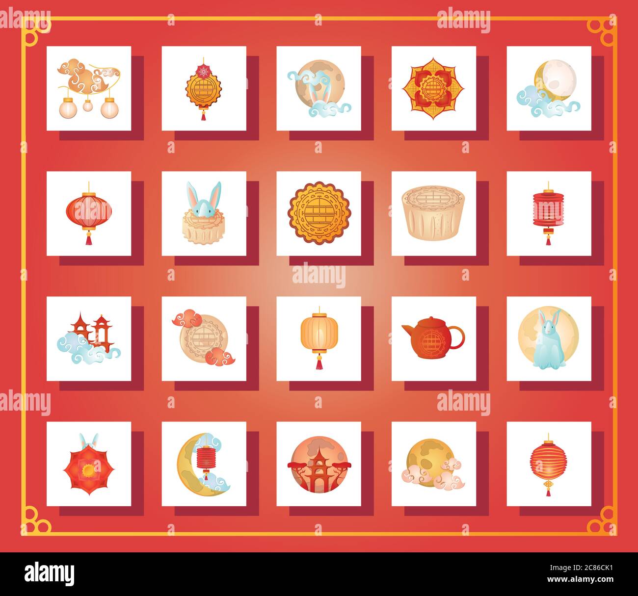set of icons mid autumn festival or chinese moon festival vector ...