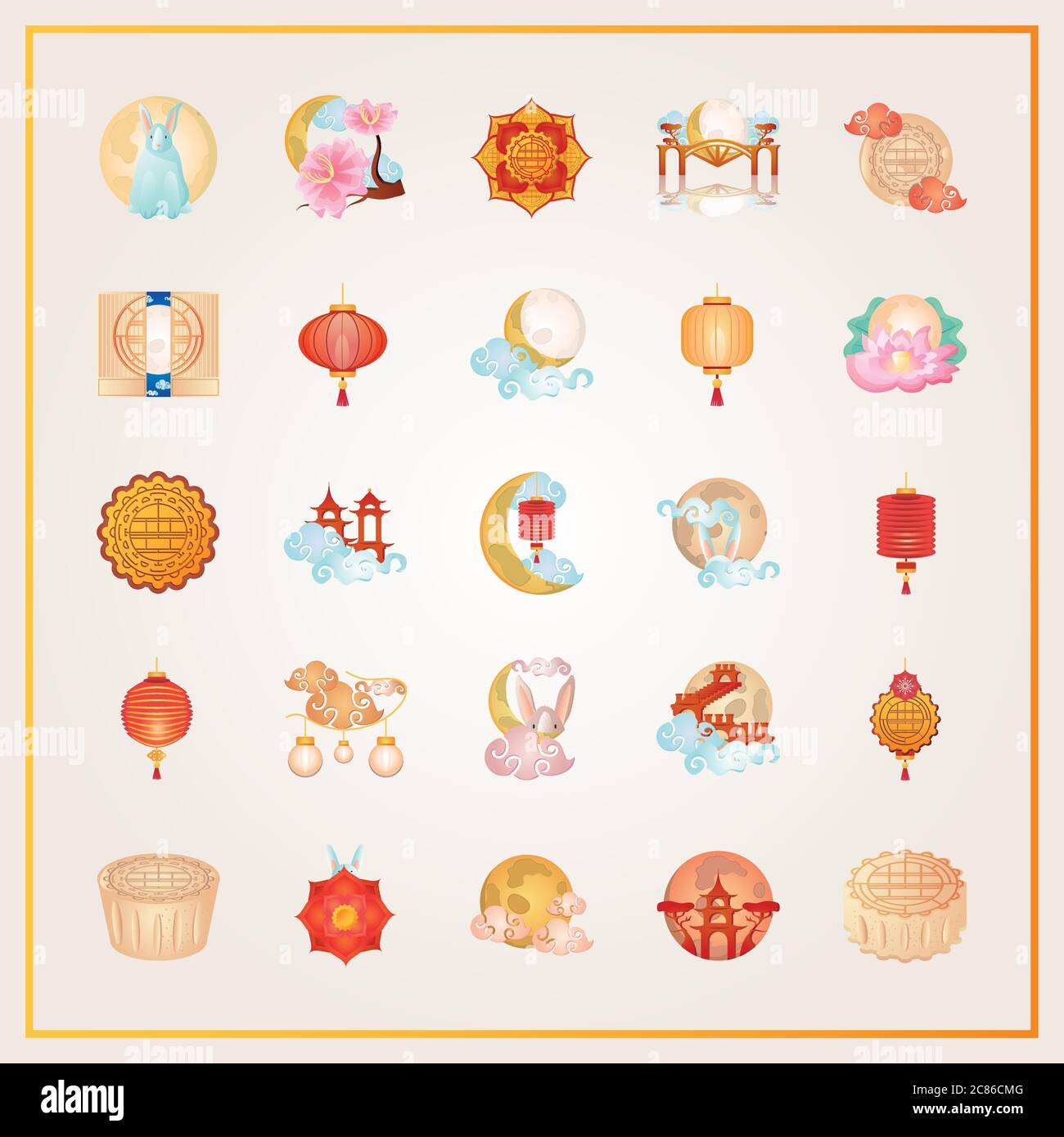 set of icons mid autumn festival or chinese moon festival vector ...