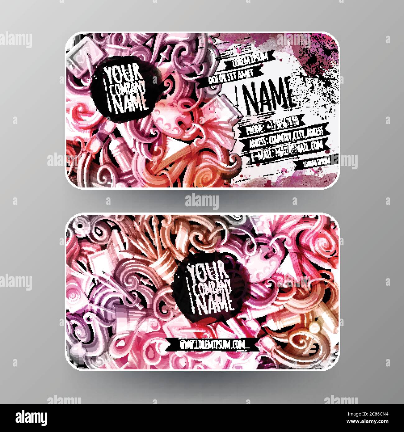 Cartoon graphics watercolor vector hand drawn doodles Designer id cards ...