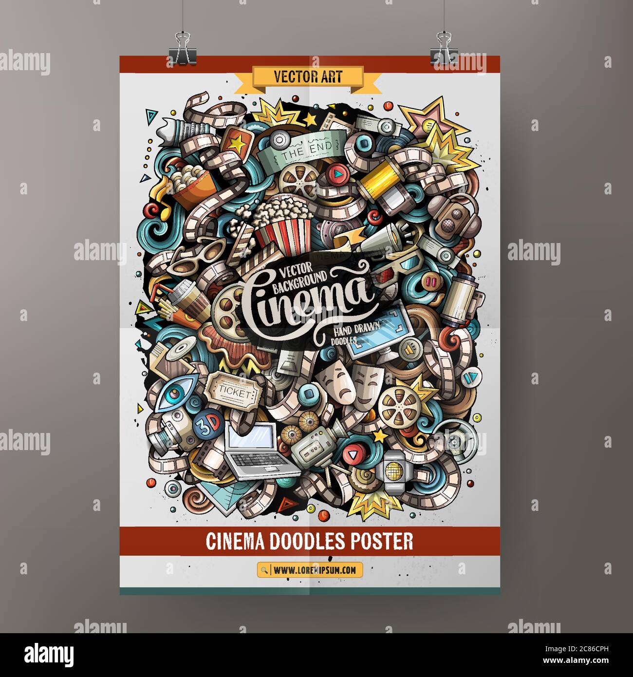 Cartoon doodles cinema poster template Stock Vector Image & Art - Alamy