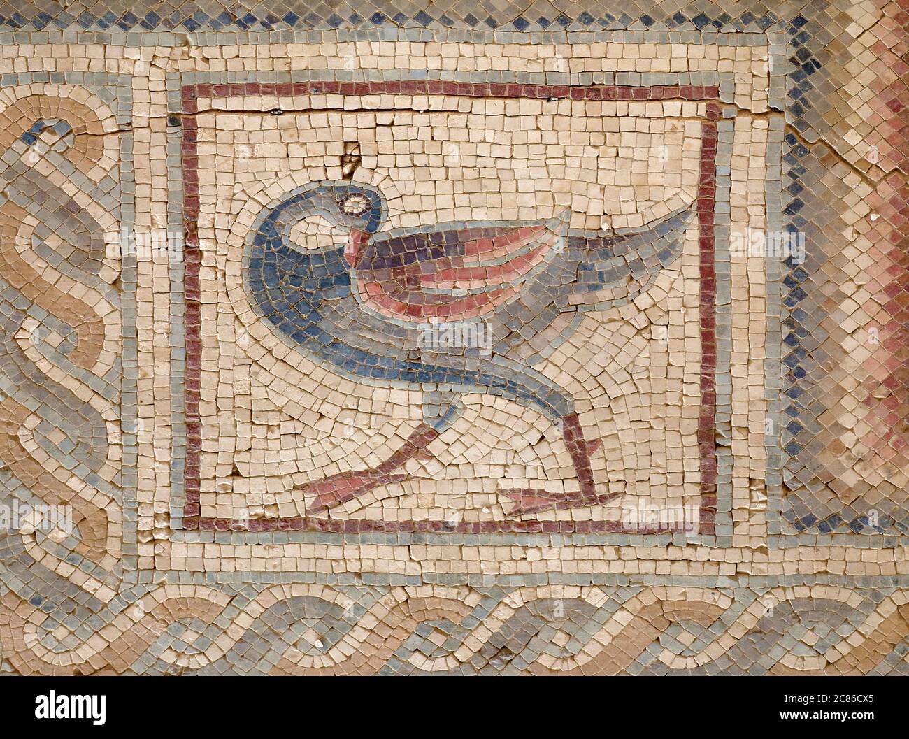 Beautiful bird in ancient roman mosaic of Mount Nebo Stock Photo - Alamy