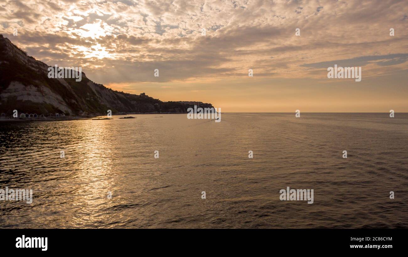 The coast of Ancona seen from above over the sea at sunset Stock Photo ...