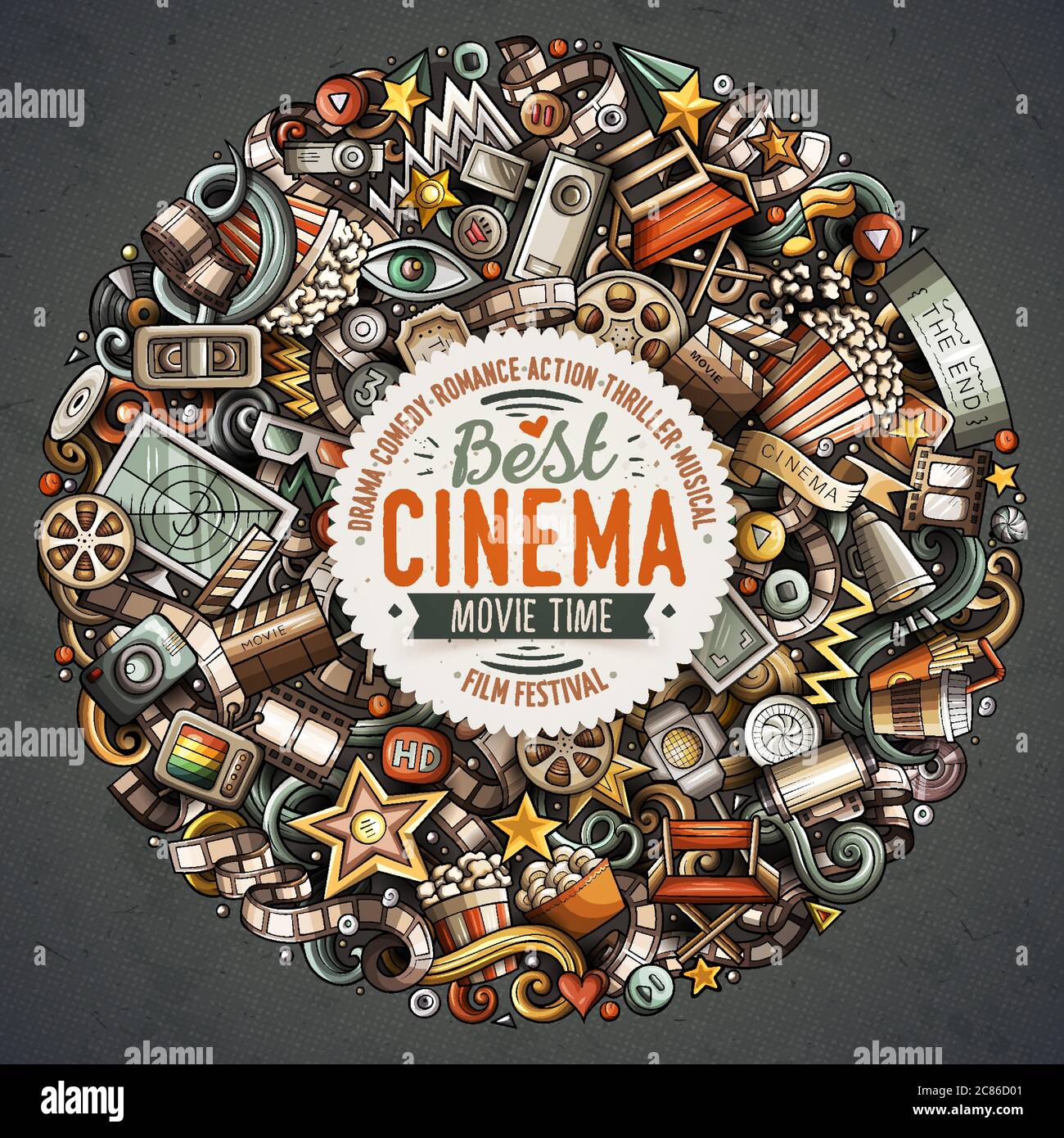 Cartoon vector doodles Cinema illustration Stock Vector Image & Art - Alamy