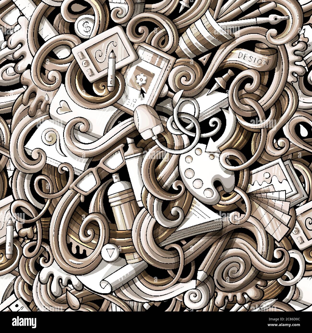 Cartoon hand-drawn doodles on the subject of Design seamless pattern ...