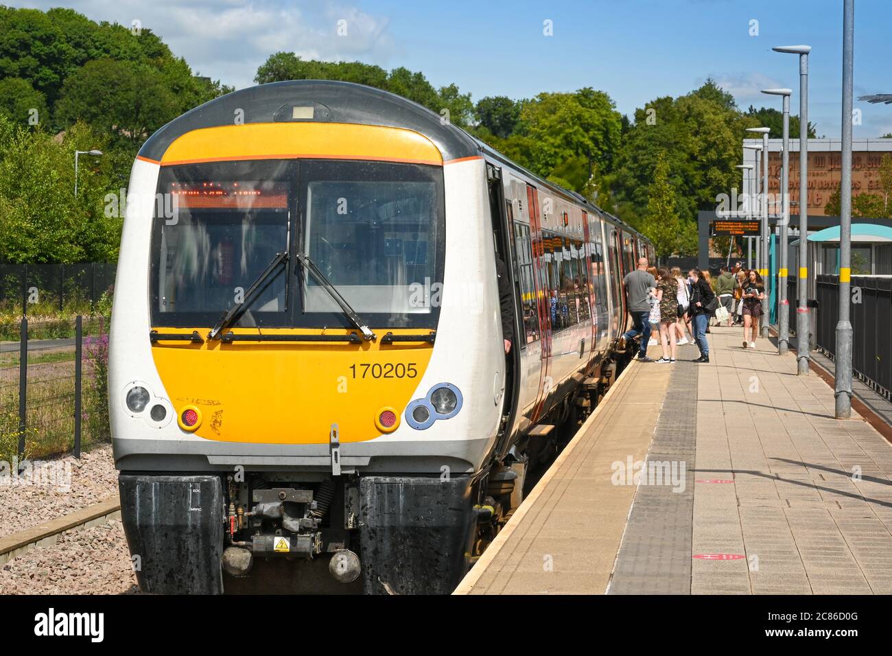 Ebbw Vale, Wales - July 2020: Passenger train alongside the platform at ...