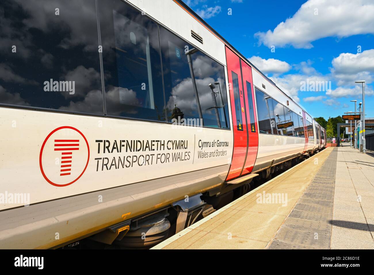 Ebbw Vale, Wales - July 2020: Passenger train alongside the platform at ...
