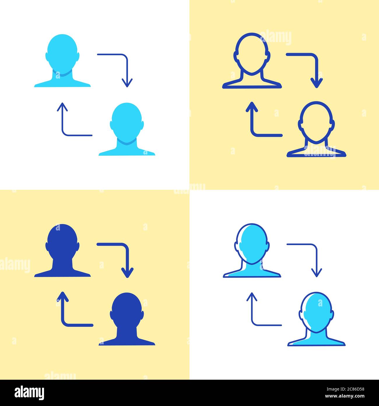 Peer to peer transaction icon set in flat and line style Person to ...