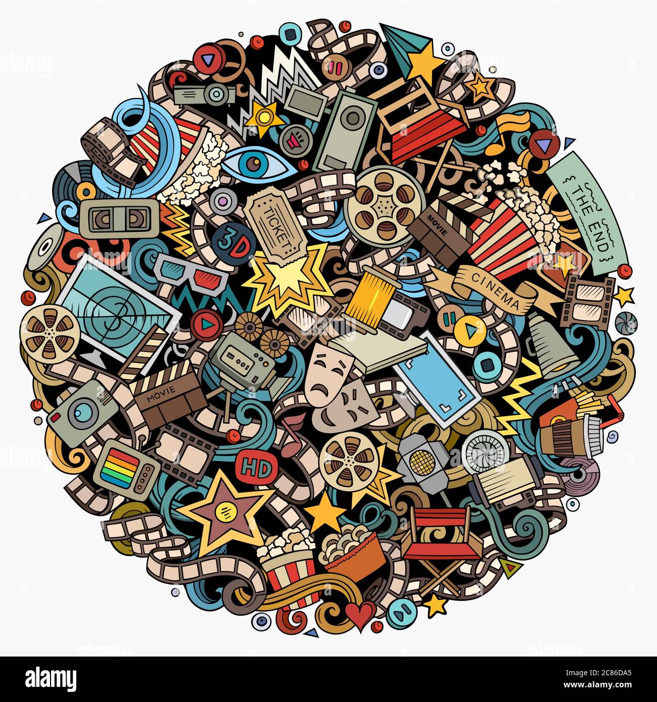 Cartoon vector doodles Cinema illustration Stock Vector Image & Art - Alamy