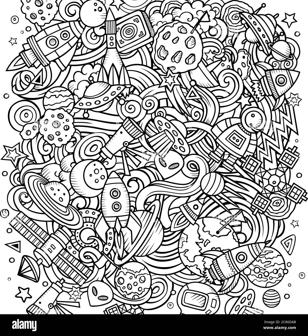 Cartoon vector doodles Space illustration Stock Vector Image & Art - Alamy