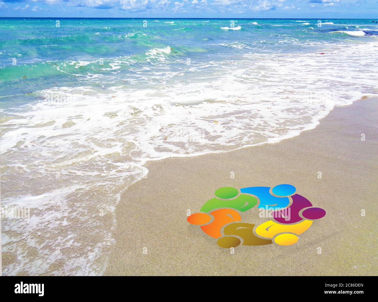Teamwork logo with beach background picture image Stock Photo - Alamy
